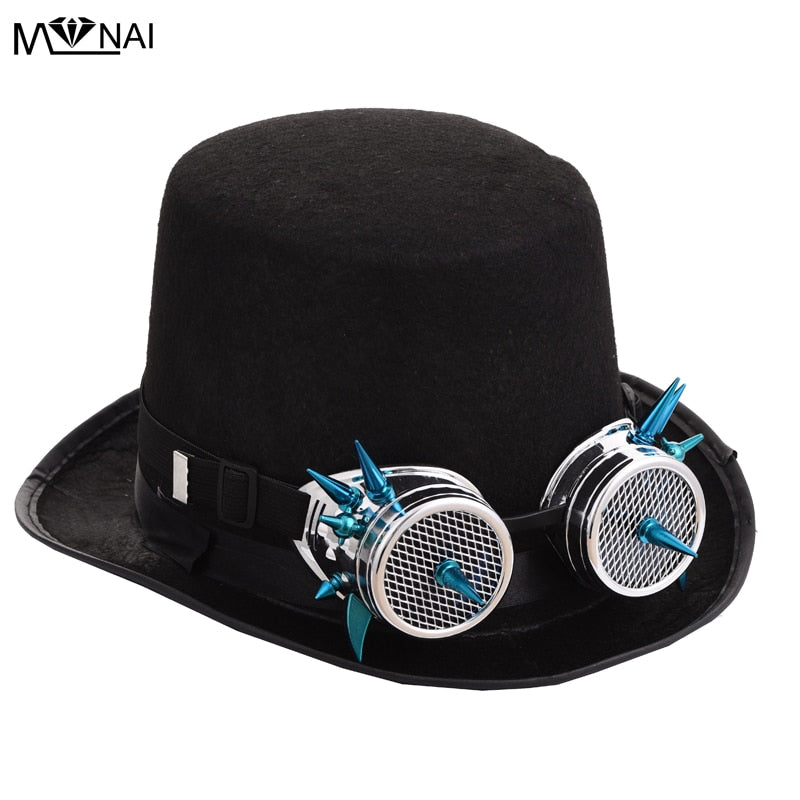 Black Fedora Steampunk Victorian Hat with Spike Goggles ...